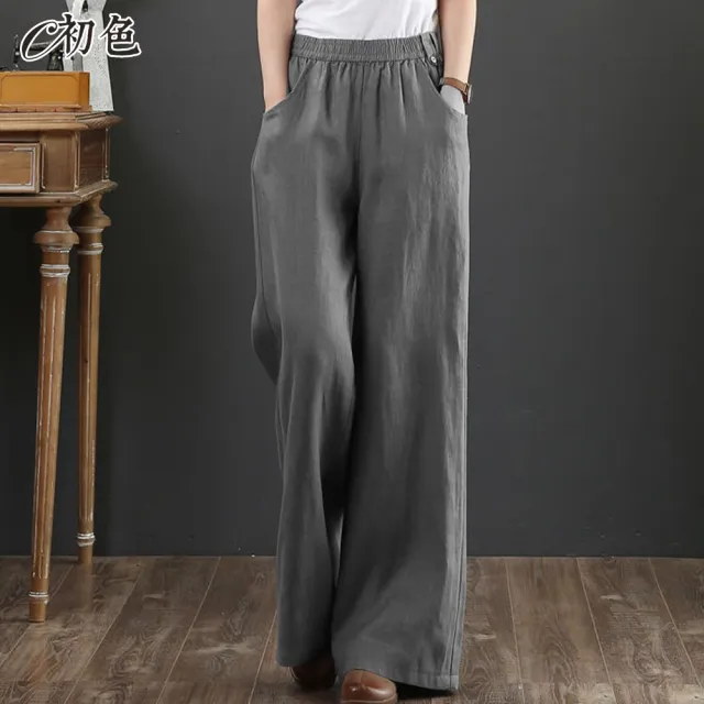 【初色】文藝棉麻風長褲寬褲-共5色-98654(M-2XL可選/現貨+預購) - momo購物網 - 好評推薦