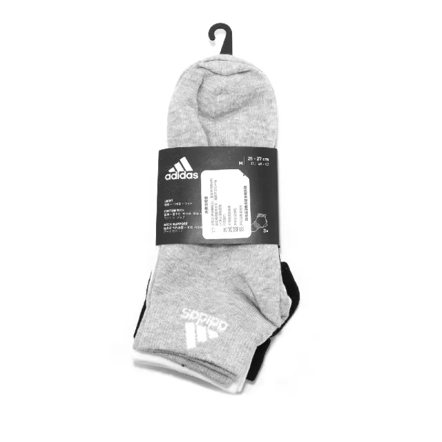 【adidas 愛迪達】中筒襪 Ankle Socks 男女款 黑 灰 白 短襪 支撐 休閒 運動 襪子 三雙入 愛迪達(DZ9434 ...