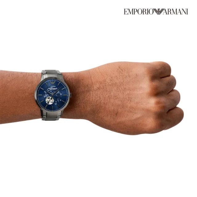 【EMPORIO ARMANI 官方直營】Renato 湛藍炫黑風尚鏤空機械手錶 煙灰色不鏽鋼鍊帶 43MM AR60056 - momo購物 ...