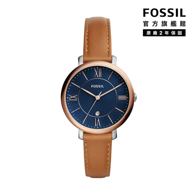 【FOSSIL 官方旗艦館】Jacqueline 經典藍面羅馬數字女錶 棕色真皮錶帶 36MM ES4274 - momo購物網 - 好評推薦 ...