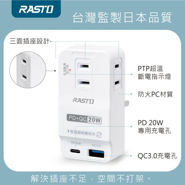 【RASTO】FP4 三插二埠20W PD+QC3.0壁插(2入組) - momo購物網 - 好評推薦 -2023年8月