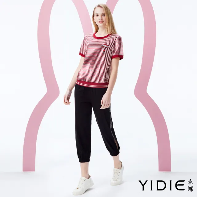 【YIDIE 衣蝶】條紋圓領彈性短袖上衣-紅 - momo購物網 - 好評推薦 -2023年10月