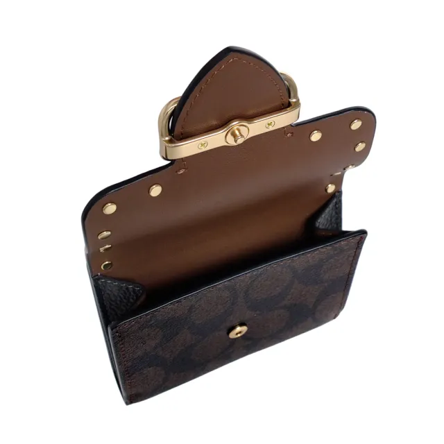 【COACH】PVC Logo鉚釘皮飾方框前釦袋短夾(深咖黑邊) - momo購物網 - 好評推薦 -2023年11月