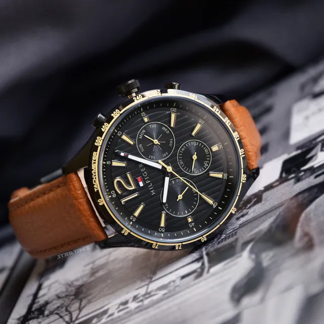 【Tommy Hilfiger】黑鋼 黑面 三眼皮革腕錶(1791470) - momo購物網 - 好評推薦 -2023年11月