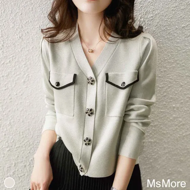 【MsMore】小香風花瓣扣裝飾羊毛感針織短版外套#111237現貨+預購(白色) - momo購物網 - 好評推薦 -2025年1月