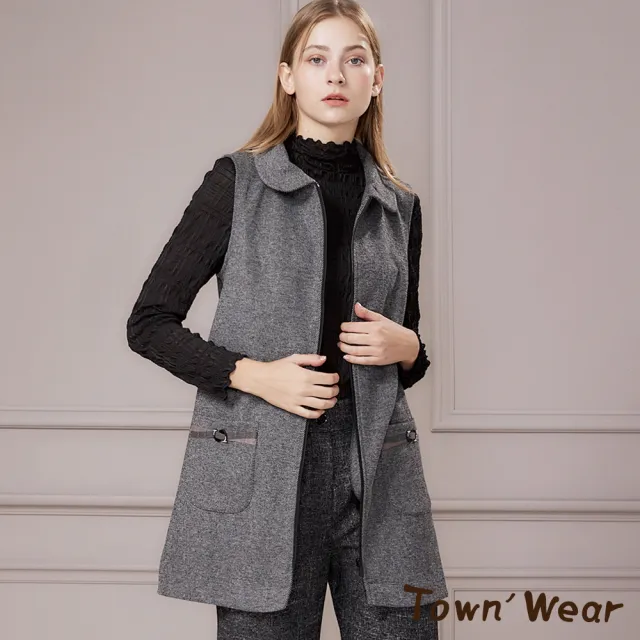 【TOWN’WEAR 棠葳】純色翻領長版背心外套(口袋/修身/女上衣) - momo購物網 - 好評推薦 -2023年11月
