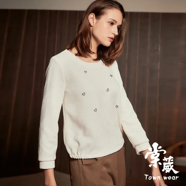 【TOWN’WEAR 棠葳】氣質鑽飾短版上衣 2色(女上衣/寬鬆/女上著/圓領/長袖) - momo購物網 - 好評推薦 -2024年11月