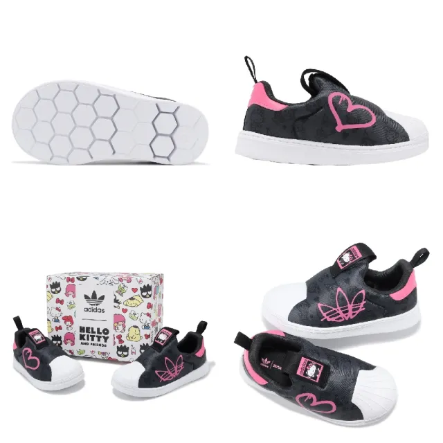 【adidas 愛迪達】X Hello Kitty 休閒鞋 Superstar 360 I 小童鞋 黑 粉 聯名 凱蒂貓(IF3553 ...