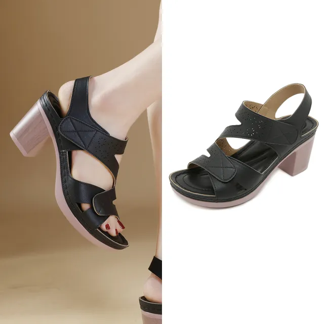 【0101】涼鞋 鏤空雕花魔鬼氈釋壓高跟涼鞋(黑) - momo購物網 - 好評推薦 -2024年4月