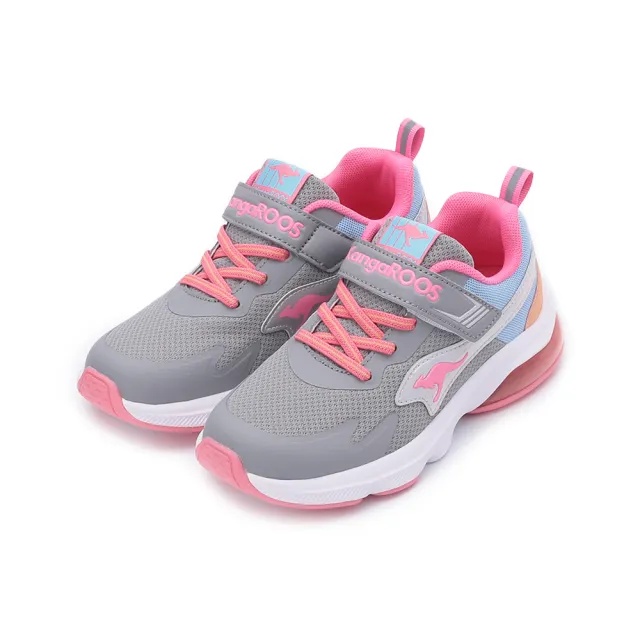 【KangaROOS】20-23cm 魔鬼氈避震氣墊運動鞋 灰粉銀 中大童鞋 KK41318 - momo購物網 - 好評推薦 -2024年4月