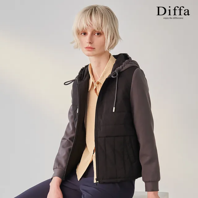 【Diffa】異素材拼接連帽鋪棉外套-女 - momo購物網 - 好評推薦 -2024年10月
