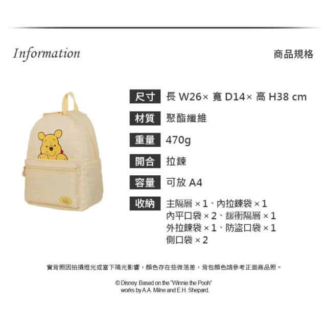 PARTAKE】Disney-小熊維尼萌萌頭-後背包-奶油黃(PTD23-E5-82BG PARTAKE】Disney-小熊維尼萌萌頭-後背包-奶油黃(PTD23-E5-82BG