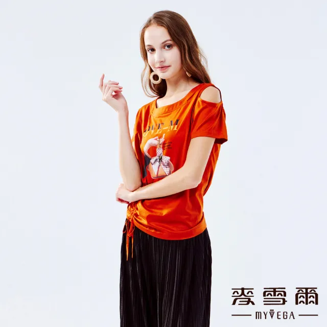 【MYVEGA 麥雪爾】絲光棉不對稱挖肩造型上衣-桔紅 - momo購物網 - 好評推薦 -2025年5月